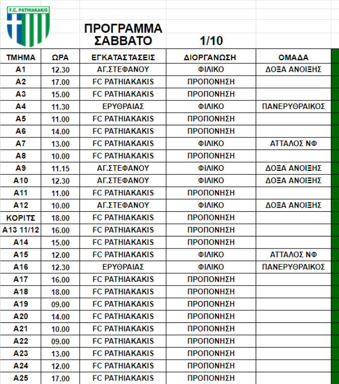 ΠΡΟΓΡΑΜΜΑ ΠΡΟΠΟΝΗΣΕΩΝ Κ ΑΓΩΝΩΝ 1/2-10-22 - Pathiakakis FC